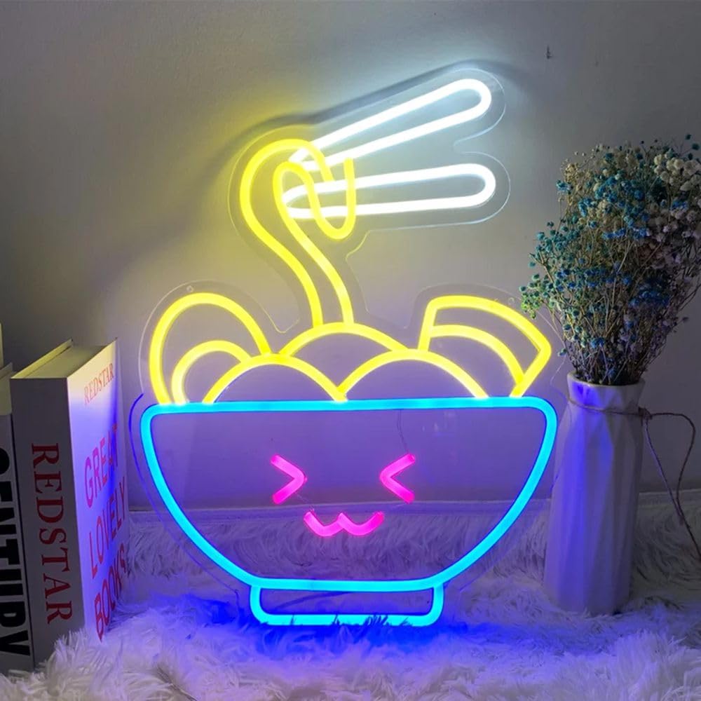 AMANYMX Ramen Neon Sign Custom Led Neon Signs for Wall Decor,Noodle Light Up Signs,Personalized Led Neon Signs for Resturant Home Kitchen Dinning Room Decorations,Size:17inch