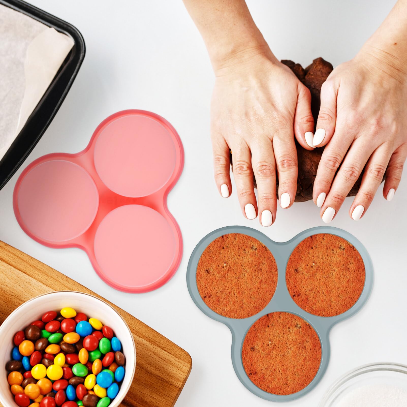 Mobestech 2Pcs Silicone Egg Molds Air Fryer for Egg Bites, Silicone Muffin Pans Chocolate Molds Muffin Tops, Breakfast Sandwiches, Hamburger Buns, Air Fryer Accessories (Blue+Pink)