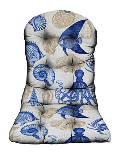 RSH DƩcor Indoor/Outdoor Decorative Tufted Adirondack Cushions ~ Ocean, Lake, Summer Sunshine, Tropical Beaches & Coastal Living! (1 - Adirondack Chair Cushion, Blue Tan Ivory Crab)
