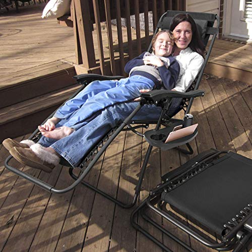 Zero Gravity Chair Adjustable Patio Lounge Chairs TeqHome Set of 2 with Pillow Beach Pool Outdoor Folding Reclining Chair with Cup Holder-Black