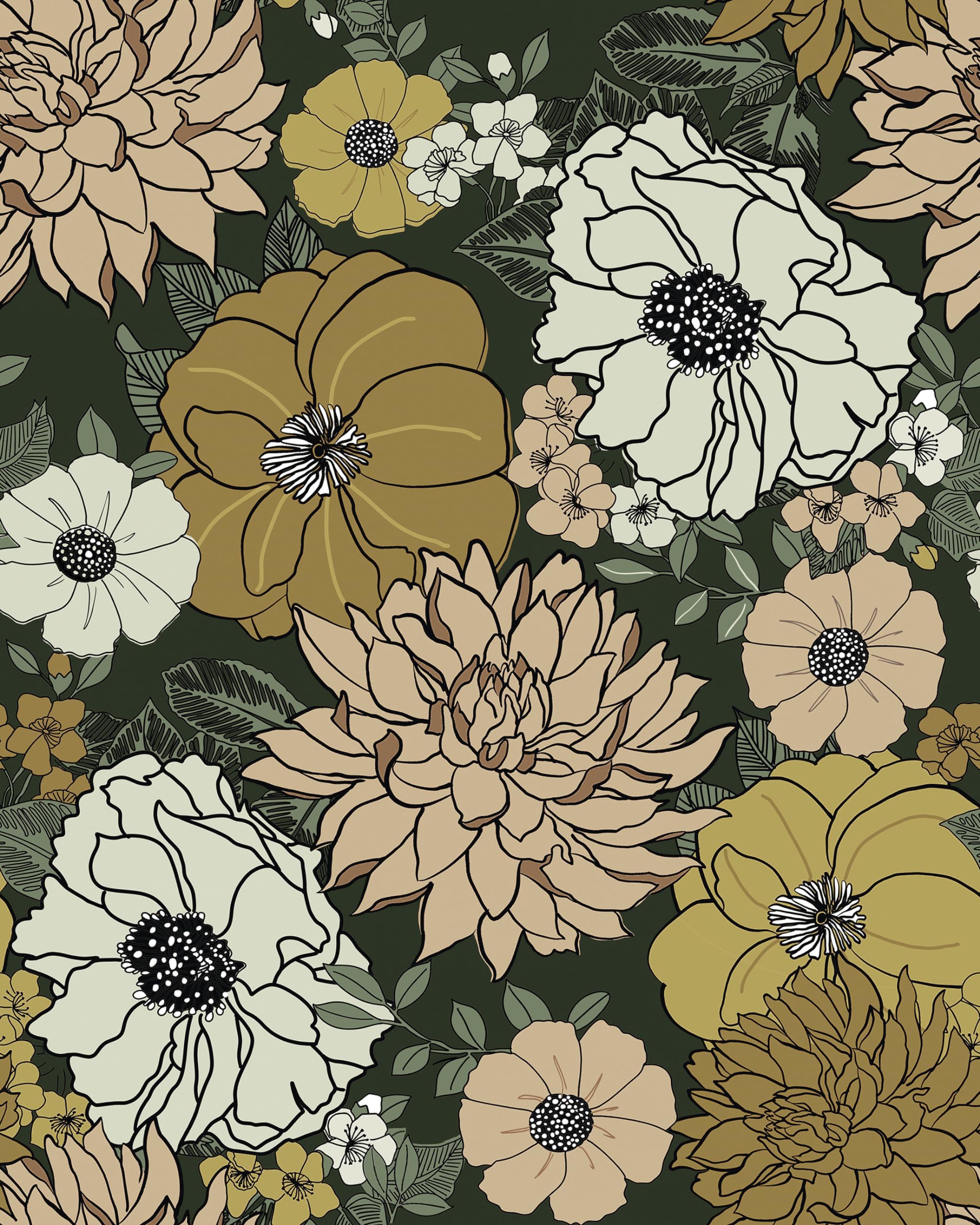 MelunMer Floral Peel and Stick Wallpaper Boho Flower Contact Paper for Cabinets Vintage Contact Paper Self Adhesive Removable Wallpaper for Bedroom Bathroom Waterproof Decor Dark Color 78.8inL17.3inW