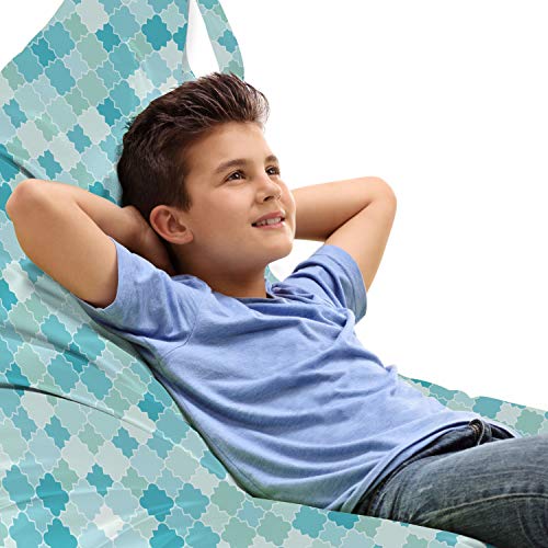 Lunarable Teal Lounger Chair Bag, Tile Shaped Texture Pattern Historical Architecture with Mosaic Style Illustration, High Capacity Storage with Handle Container, Lounger Size, Turquoise