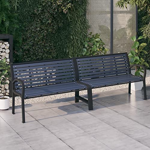 YEZIYIYFOB Outdoor Twin Patio Bench 98.8" Steel and WPC Black for Backyard Balcony Park Lawn School Playground, College