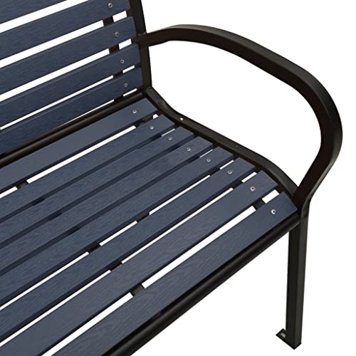 YEZIYIYFOB Outdoor Twin Patio Bench 98.8" Steel and WPC Black for Backyard Balcony Park Lawn School Playground, College
