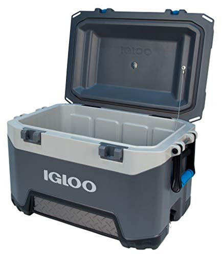 Igloo BMX 52 Quart Cooler with Cool Riser Technology, Fish Ruler, and Tie-Down Points - 16.34 Pounds - Carbonite Gray and Blue