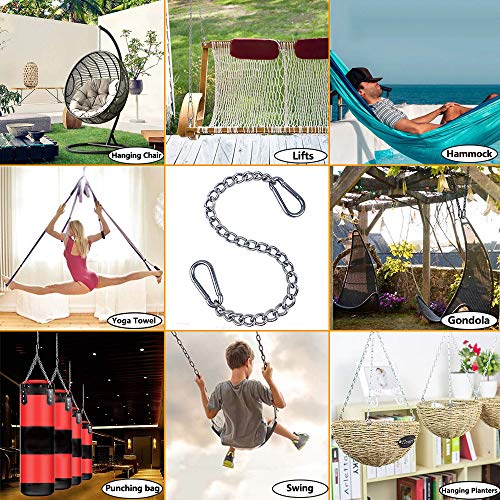 SFEEXUN Hanging Chair Chain with Carabiners, Heavy Duty 660LBS Capacity Stainless Steel Hanging Kits for Punching Bags Hammocks (Silver, 24)