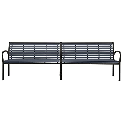 YEZIYIYFOB Outdoor Twin Patio Bench 98.8" Steel and WPC Black for Backyard Balcony Park Lawn School Playground, College