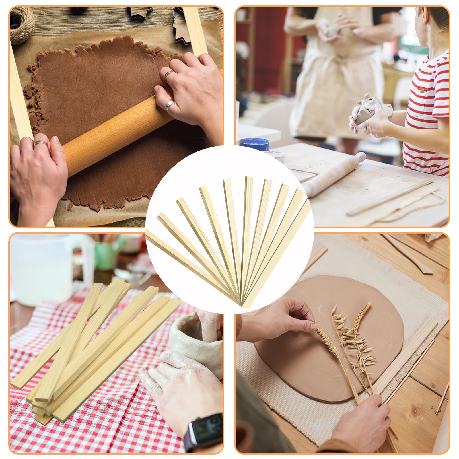10Pcs Pottery Teaching Rolling Mud Stick Guide, Wooden Clay Rolling Pin for Clay Tools, Pottery Tools with Clay Slab Roller & Clay Guides Sticks, Ceramic Tools for Pottery Fixing Clay Thicknesses
