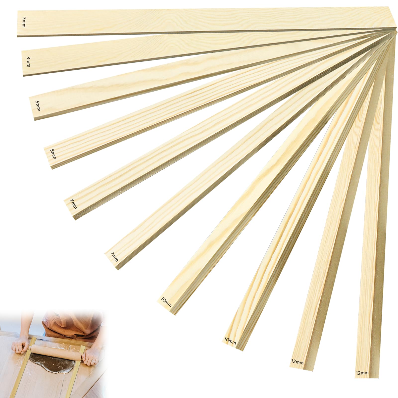 10Pcs Pottery Teaching Rolling Mud Stick Guide, Wooden Clay Rolling Pin for Clay Tools, Pottery Tools with Clay Slab Roller & Clay Guides Sticks, Ceramic Tools for Pottery Fixing Clay Thicknesses
