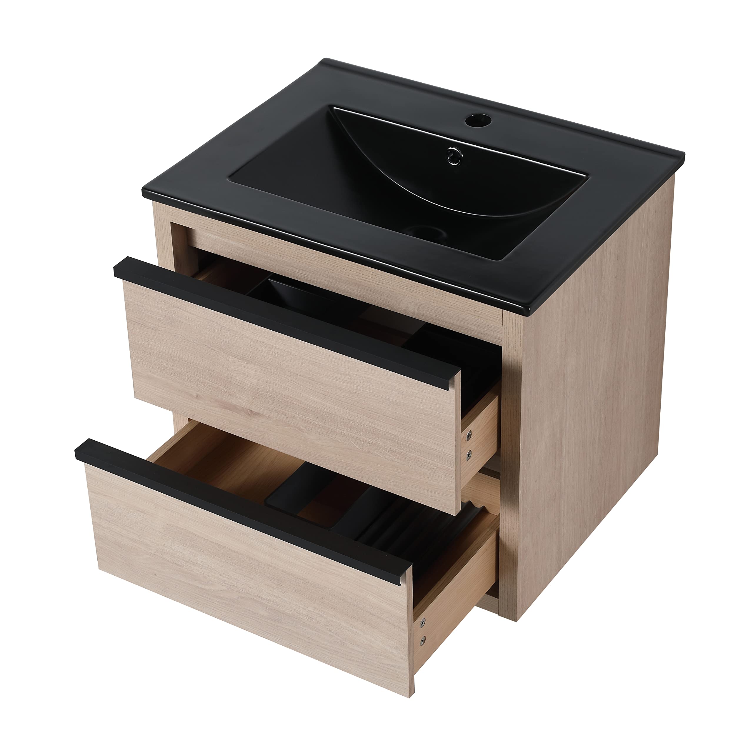 SmartEdge 24 Inch Bathroom Vanity, Modern White Floating Vanity, Wood Wall Mounted Bathroom Vanity 2 Drawers Storage Cabinet Ceramic Vessel Countertop Bath Vanity with Sink