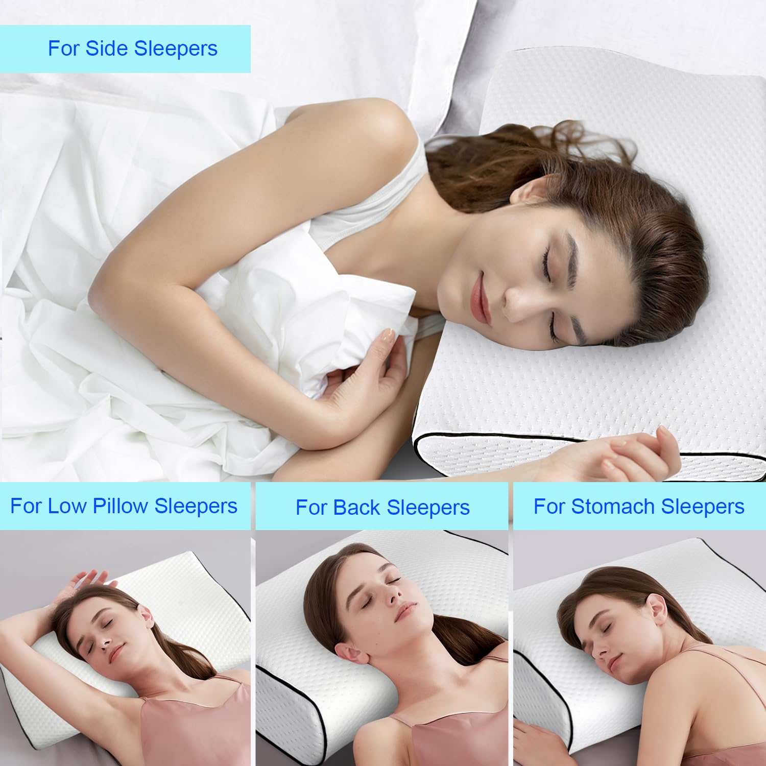 BAOVERI Memory Foam Pillow, Cervical Pillow for Neck Pain Relief, Ergonomic Bed Pillow for Side, Back and Stomach Sleepers, Standard Size
