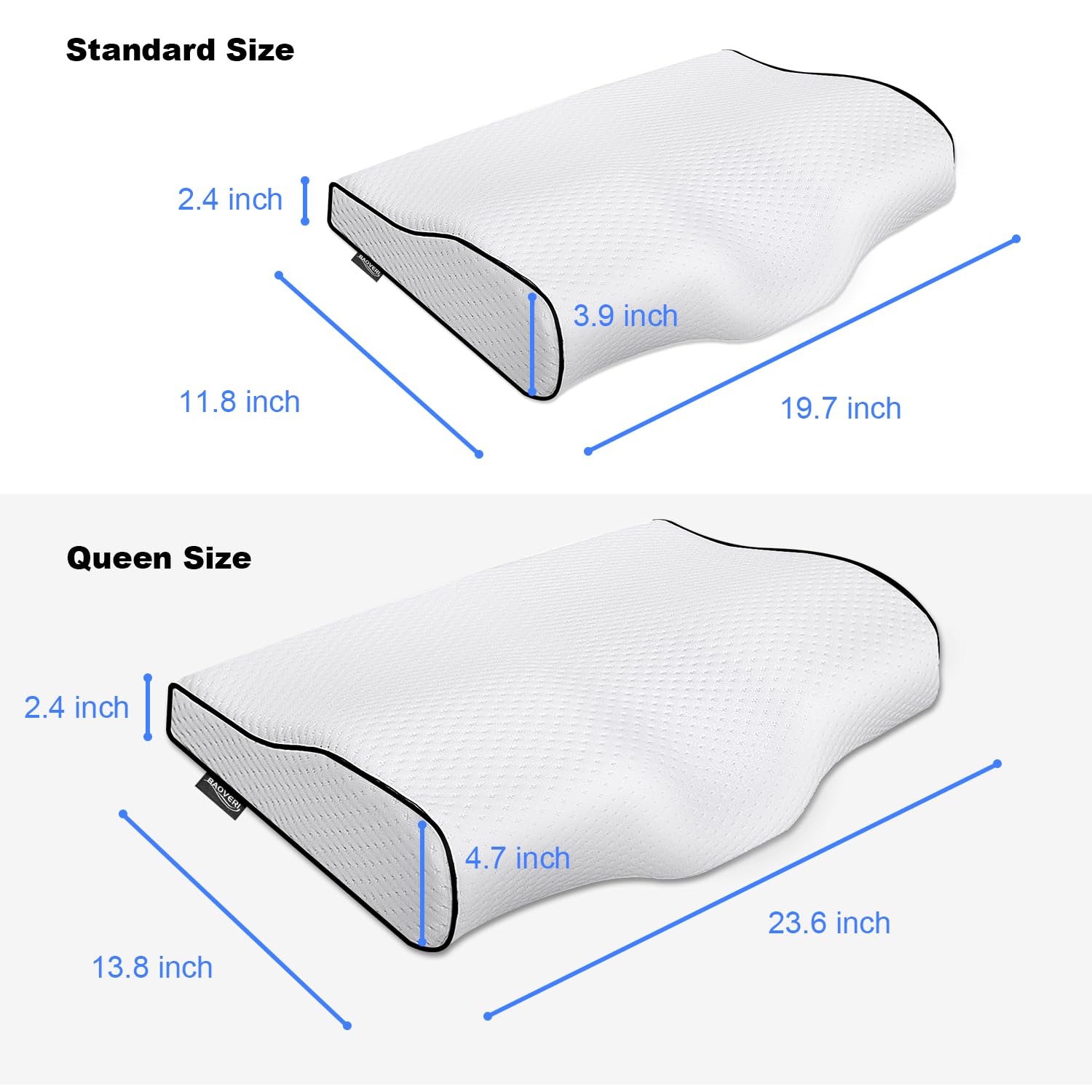 BAOVERI Memory Foam Pillow, Cervical Pillow for Neck Pain Relief, Ergonomic Bed Pillow for Side, Back and Stomach Sleepers, Standard Size