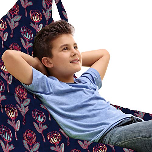 Ambesonne Floral Lounger Chair Bag, Doodle Style Hand Drawn Protea Flower Sketches, High Capacity Storage with Handle Container, Lounger Size, Indigo Multicolor