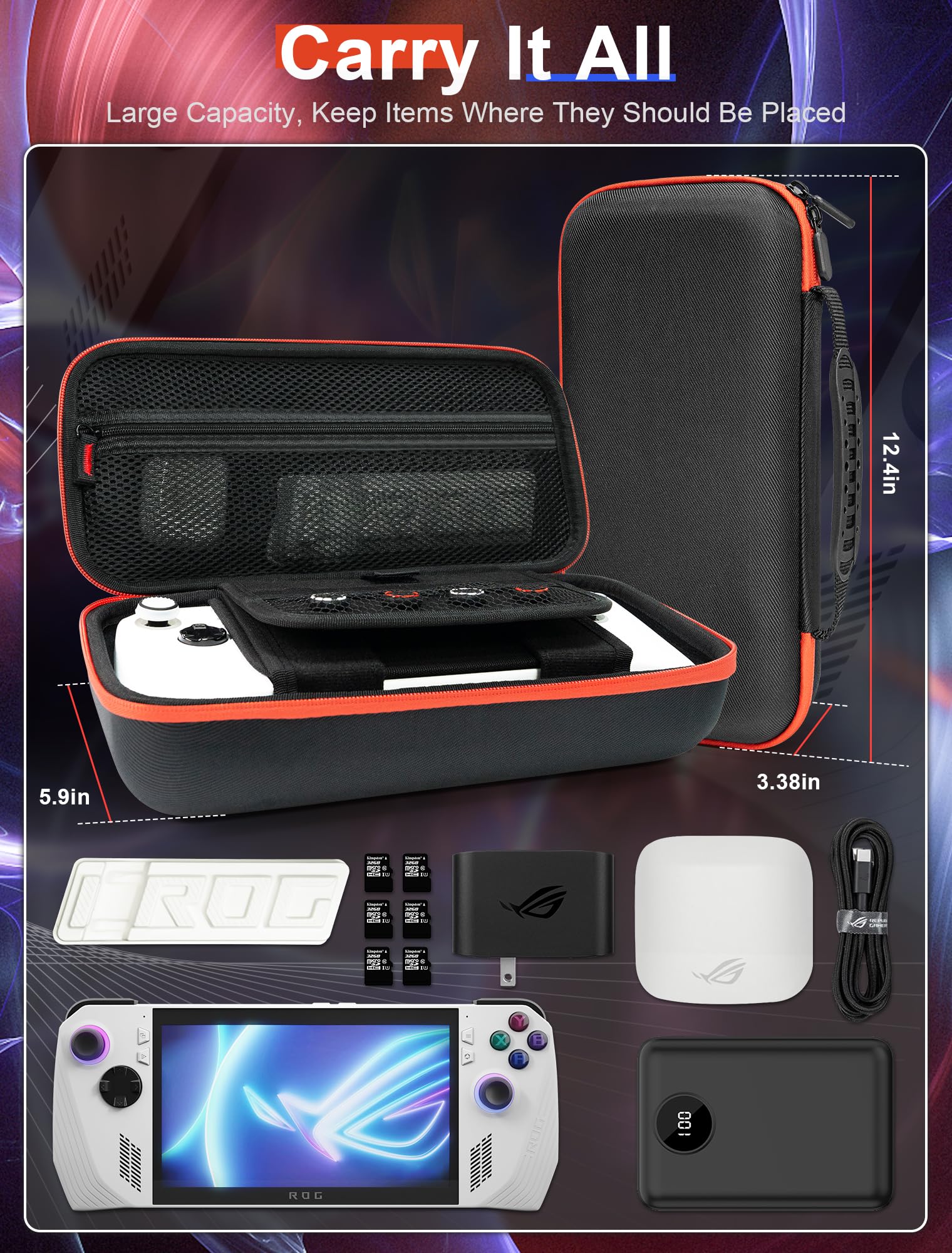 Lersyco Carrying Case for Rog Ally, Rog Ally handheld Case with Hard Shell, Black Rog Ally Carry Bag for Buttons/Joysticks Protection, Protective Travel Case