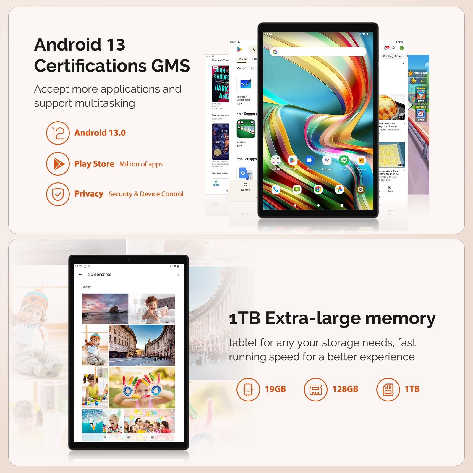 POWMUS 2025 Android Tablet 10.1-inch Tablet with 128GB ROM,19GB RAM, 1TB Expand, 2.0GHz CPU, 1920 * 1200 Incell Screen, 8000mAh, 8+13MP WiFi BT5.0 GPS Android Tablet with Keyboard and Mouse - Black