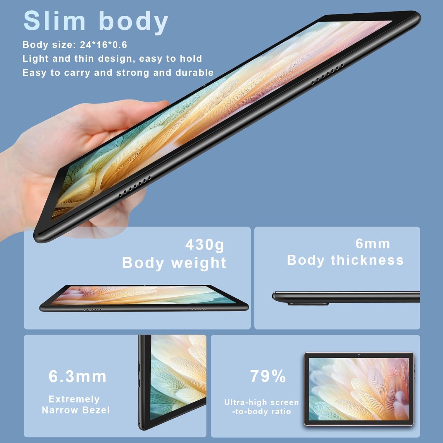Tablet 10.1 inch Android 12 Tablet 2024 Latest Octa-Core 2.0GHz CPU with 8GB RAM 64GB ROM/512GB Expandable, Google Certified 5G WiFi, 5MP Camera Tableta (Black)