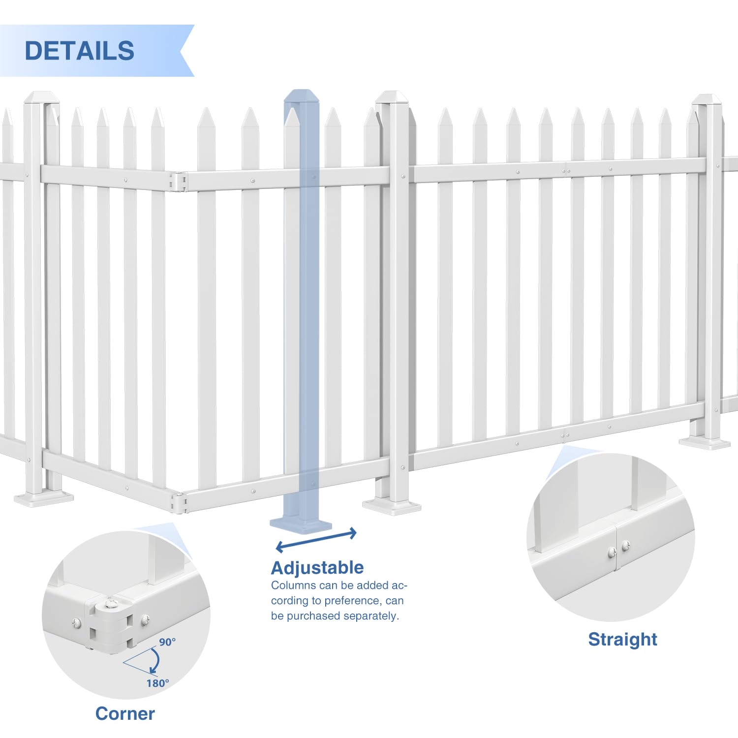 E&K 4 Sets 30"H x 84"W Vinyl White Picket Fence Panels Decorative Fencing for Front Porch Yard Garden Pool (34 Pickets, Straight)
