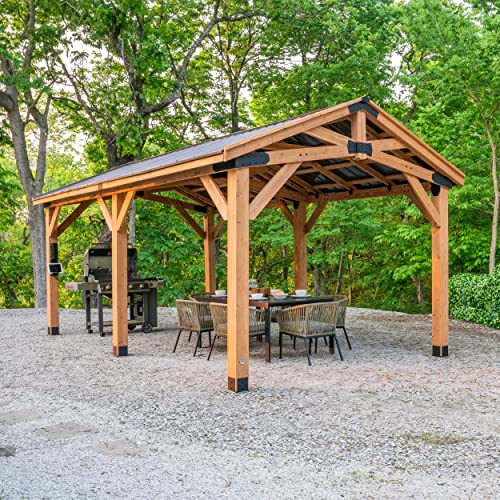 Backyard Discovery Norwood 20 ft. x 12 ft. All Cedar Wooden Carport Pavilion Gazebo with Hard Top Steel Roof