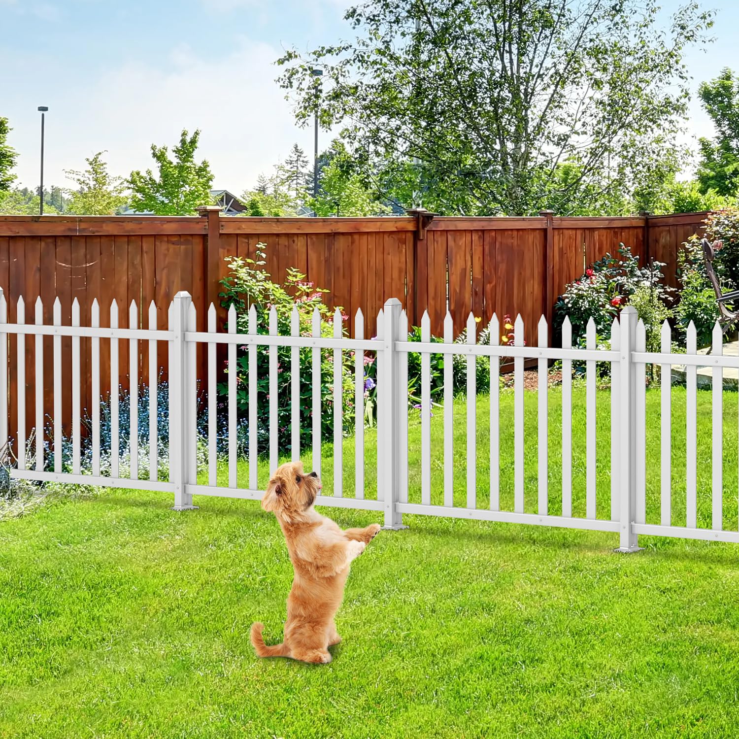 E&K 4 Sets 30"H x 84"W Vinyl White Picket Fence Panels Decorative Fencing for Front Porch Yard Garden Pool (34 Pickets, Straight)