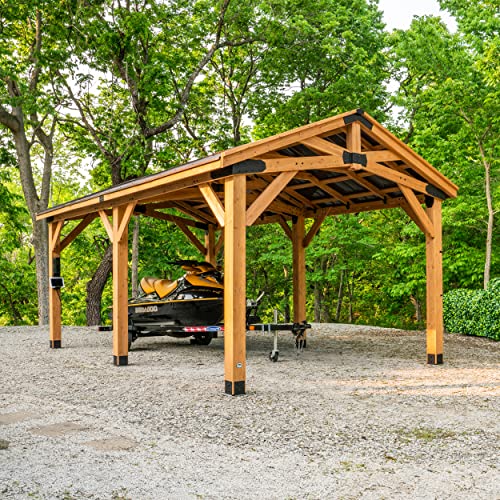 Backyard Discovery Norwood 20 ft. x 12 ft. All Cedar Wooden Carport Pavilion Gazebo with Hard Top Steel Roof