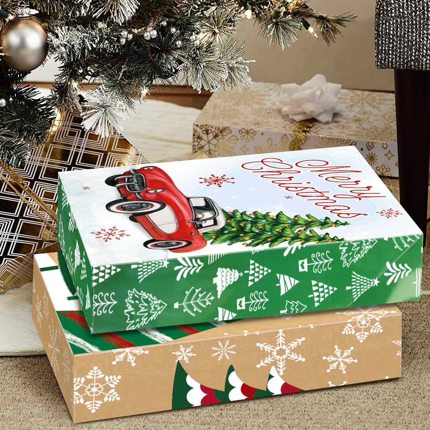 12 Extra Large Christmas Gift Wrap Boxes Bulk with Lids, 12 Tissue paper and 80 Foil Christmas gift Stickers for Wrapping Oversized Clothes (Robes, Sweater, Coat, Shirts) and Xmas Holiday Present