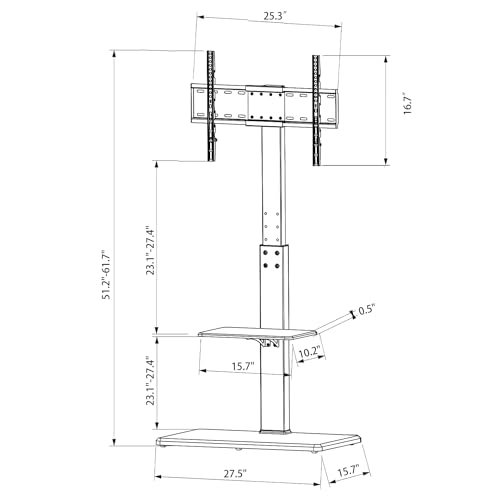 TV Floor Stand with Power Outlet & AV Shelf Universal Tall Corner TV Stand for 32-70 inch TV Viewing Angle Adjustment Height Adjustment Max VESA 600 * 400 Black
