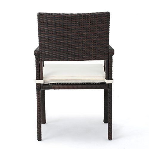 Christopher Knight Home Rhode Island Outdoor Wicker Dining Chairs with Water Resistant Cushions, 2-Pcs Set, Multibrown / White