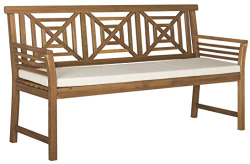Safavieh PAT6737A Outdoor Collection Del Mar 3 Seat Bench, Natural/Beige