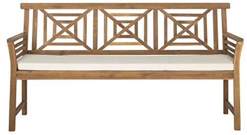 Safavieh PAT6737A Outdoor Collection Del Mar 3 Seat Bench, Natural/Beige