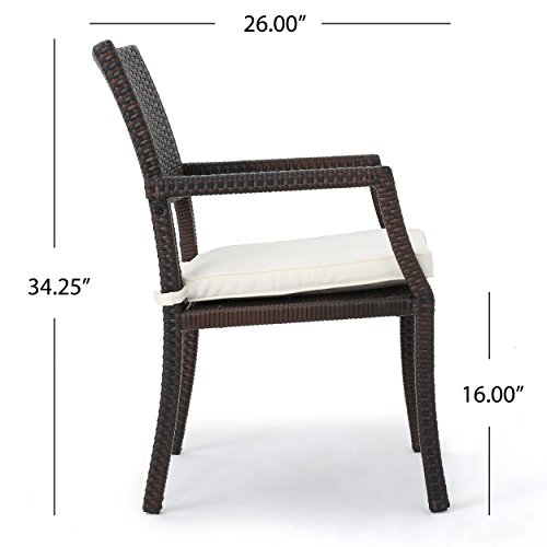 Christopher Knight Home Rhode Island Outdoor Wicker Dining Chairs with Water Resistant Cushions, 2-Pcs Set, Multibrown / White