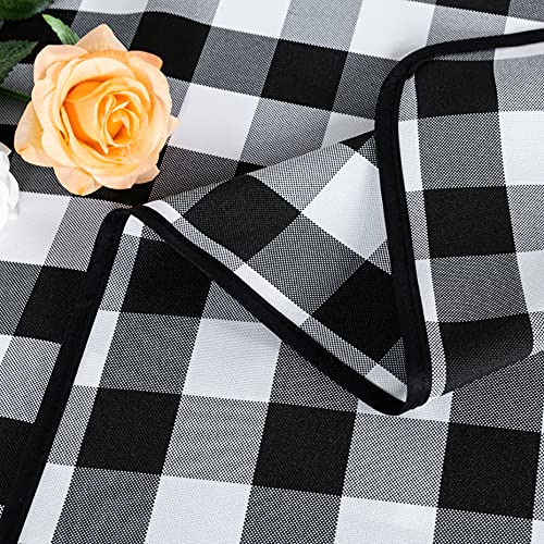 LUSHVIDA Checkered Table Cover Outdoor and Indoor Tablecloth - Washable Waterproof Wrinkle Free Table Cloth with Zipper and Umbrella Hole for Spring/Summer/Party/Picnic/BBQS/Patio 60R Black
