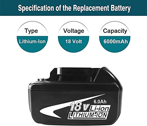 Gamrombo 2Packs Upgraded to 6.0Ah 18V BL1860B Li-ion Replacement Battery Compatible with Makita 18V Battery BL1815 BL1830 BL1835 BL1840 BL1850 BL1860 LXT400 194205-3 Fit Cordless Power Tools