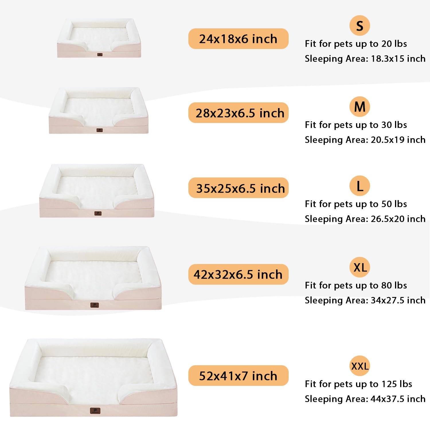 pettycare Orthopedic Dog Bed for Extra Large Dogs - Bolster Egg Crate Foam Dog Sofa with Waterproof Removable Washable Cover, Non-Slip Bottom, Extra Head and Neck Support, Cozy Flannel, White