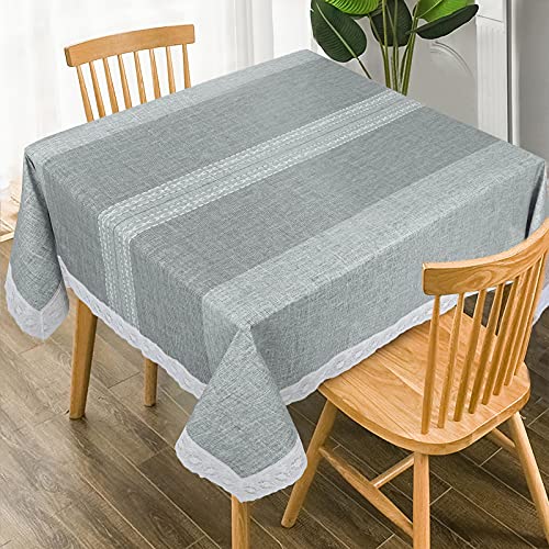 JUCFHY Square Vinyl Tablecloth with Flannel Backing,Plastic Waterproof Square Tablecloths,Flannel Backed Table Cloth for Outdoor Camping Picnic,Wipeable PVC Table Cover(Grey,58x58 Inch)