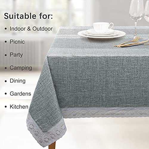 JUCFHY Square Vinyl Tablecloth with Flannel Backing,Plastic Waterproof Square Tablecloths,Flannel Backed Table Cloth for Outdoor Camping Picnic,Wipeable PVC Table Cover(Grey,58x58 Inch)