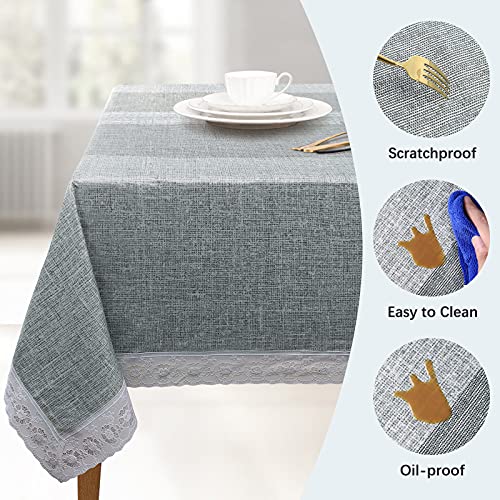JUCFHY Square Vinyl Tablecloth with Flannel Backing,Plastic Waterproof Square Tablecloths,Flannel Backed Table Cloth for Outdoor Camping Picnic,Wipeable PVC Table Cover(Grey,58x58 Inch)