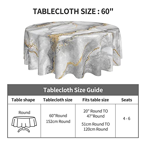 Gold Marble Round Tablecloth 60 Inch - Waterproof & Wrinkle Resistant Washable Fabric Spring Table Cloth for Dining Room Party Outdoor Picnic, White and Grey
