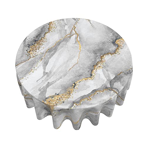 Gold Marble Round Tablecloth 60 Inch - Waterproof & Wrinkle Resistant Washable Fabric Spring Table Cloth for Dining Room Party Outdoor Picnic, White and Grey