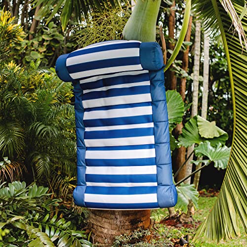 Big Joe Kona Hammock No Inflation Needed Pool Lounger with Headrest, Americana Nautical Stripe Double Sided Mesh, 4ft Big