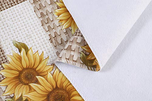LIBERECOO Vinyl Tablecloth Flannel Backed Stain-Resistant PVC Table Cloth Waterproof Oil-Proof Wipeable Indoor/Outdoor Picnic, BBQ and Dining Table Cover(60 x 84 Inch, Sunflower)