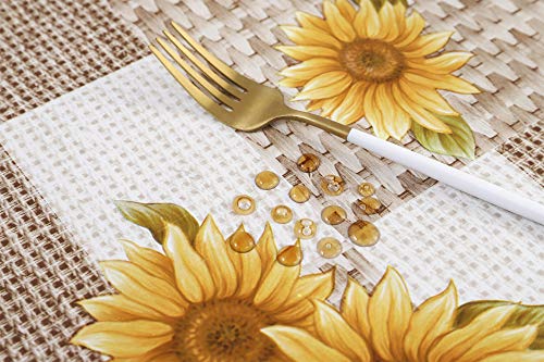 LIBERECOO Vinyl Tablecloth Flannel Backed Stain-Resistant PVC Table Cloth Waterproof Oil-Proof Wipeable Indoor/Outdoor Picnic, BBQ and Dining Table Cover(60 x 84 Inch, Sunflower)