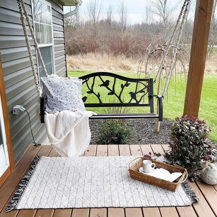 PHI VILLA Outdoor Metal Porch Swing, Outdoor Steel Hanging Swing Chair Patio Bench Swing with Sturdy Chains & Bird Pattern Backrest, 450lbs Weight Capacity for Porch, Deck-Bronze