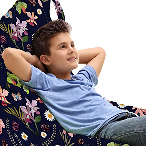 Ambesonne Botanical Lounger Chair Bag, Natural Theme Garden Illustration Along Various Plants and Colorful Butterflies, High Capacity Storage with Handle Container, Lounger Size, Multicolor
