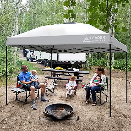 Leader Accessories Silver Pop-Up Canopy Tent 10'x10' Canopy Instant Canopy Straight Leg Shelter with Wheeled Carry Bag, with 4pcs Sandbags
