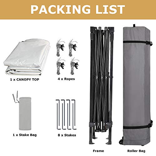 Leader Accessories Silver Pop-Up Canopy Tent 10'x10' Canopy Instant Canopy Straight Leg Shelter with Wheeled Carry Bag, with 4pcs Sandbags
