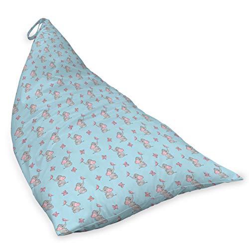Ambesonne Cartoon Lounger Chair Bag, Funny Childish Elephants Playing and Butterflies Repetitive Pattern, High Capacity Storage with Handle Container, Lounger Size, Pale Blue Pearl Pale Pink