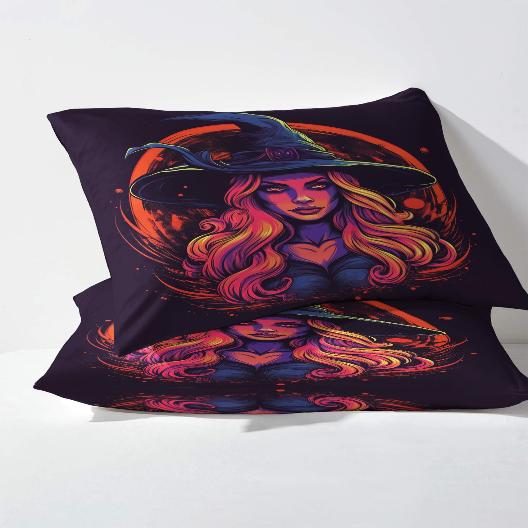 Witchy Sheets Full Size, Halloween Bed Sheets, Patterned Bedding Sheets & Pillowcases 4 Piece Set - Soft Microfiber Deep Pocket Fitted Sheet & Flat Sheet & 2 Pillow Cases L5-&-76