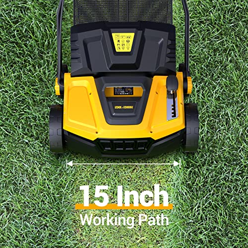 Rock&Rocker 15 INCH 13Amp Electric Dethatcher Scarifier, 2-in-1 Dethatcher Aerator, 5 Working Depth, 45L Thatch Bag, Tool-Free & Foldable Handle, Easy Storage, 3 Rod Handle Height, for Lawn Health
