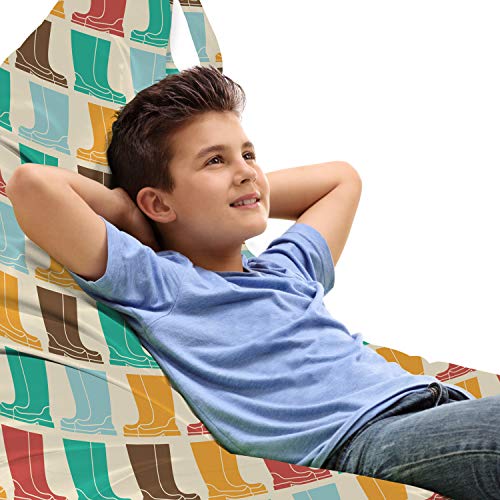 Ambesonne Autumn Lounger Chair Bag, Rubber Boots Rainy Days Footwear Fall Season Gardening Fashion Graphic Art, High Capacity Storage with Handle Container, Lounger Size, Eggshell Multicolor