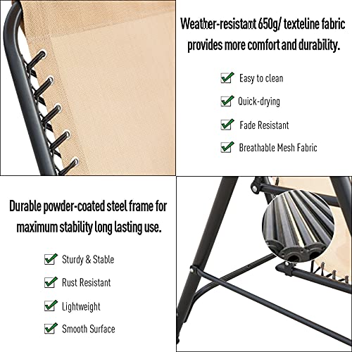 GXP Steel Outdoor Porch Swing Chair Patio Bench w/Storage Canopy, 2 Person Beige